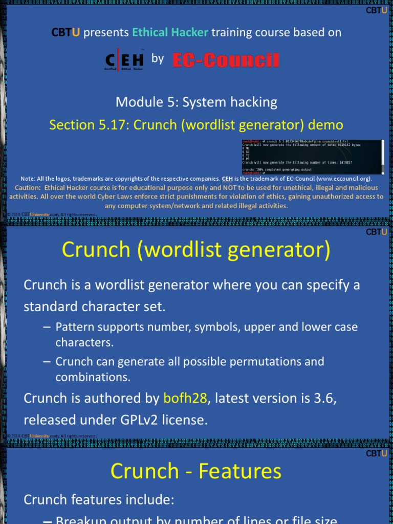 6.1 5.17 Crunch Wordlist Generator | PDF