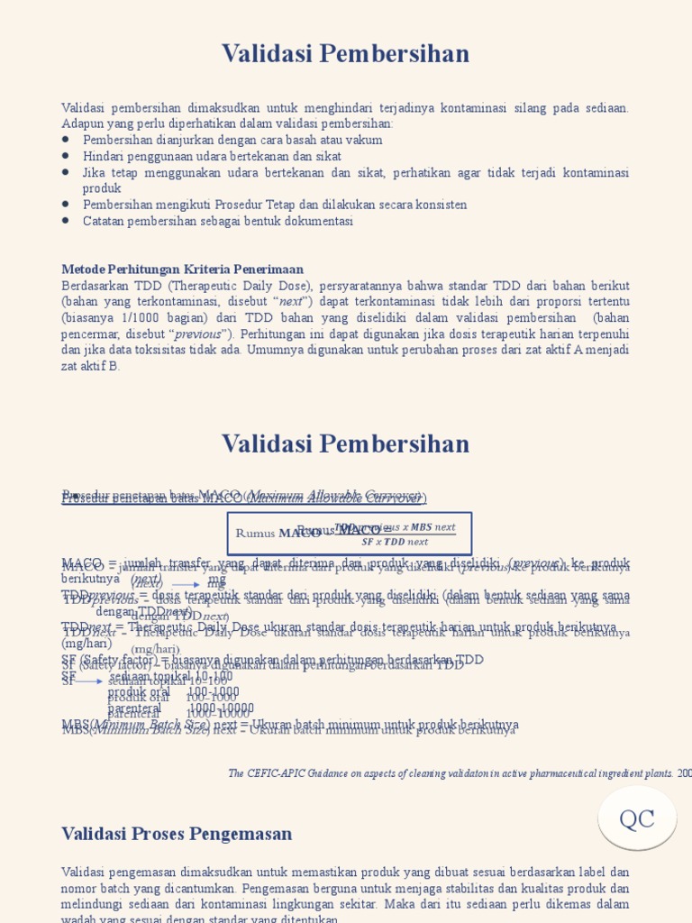 Validasi Pembersihan Dan Proses Pengemasan | PDF