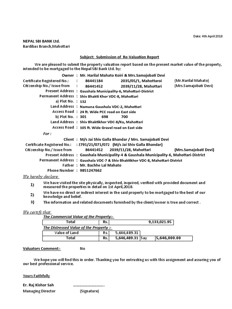 Nepal SBI Bank Format | PDF | Real Estate Appraisal | Property