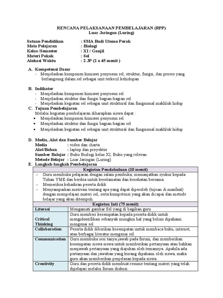 RPP Biologi Kelas XI: Sel dan Prosesnya | PDF