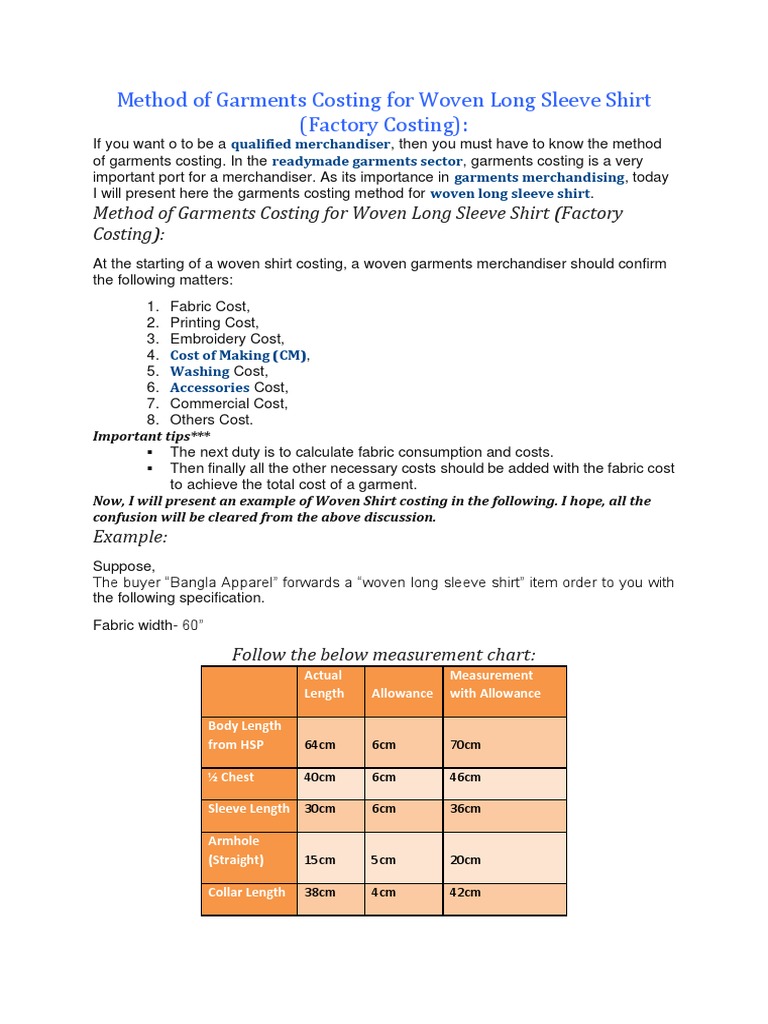 Woven Shirt Garments Costing | PDF | Shirt | Textiles