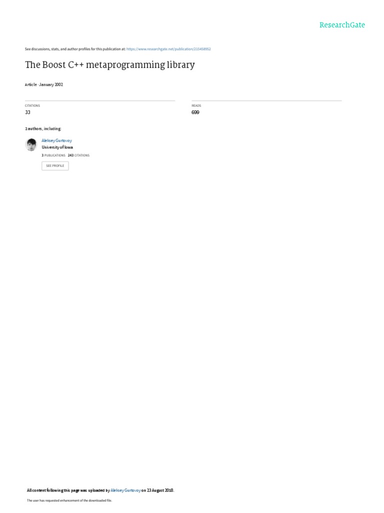 The Boost C++ Metaprogramming Library: January 2002 | PDF | C++ | Parsing