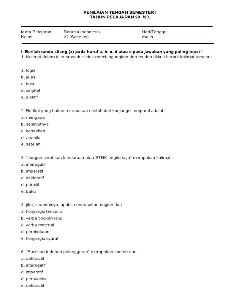 Soal PTS B.indo Kelas XI Ganjil | PDF