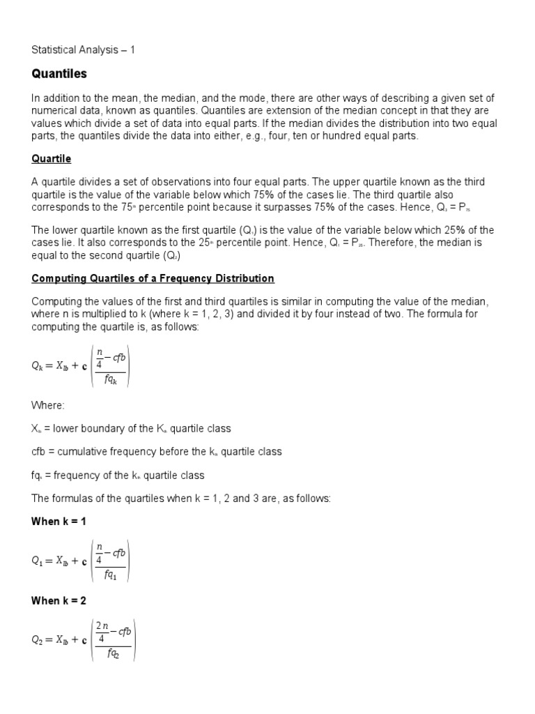 Statistical Analysis QUARTILES | PDF | Quartile | Quantile