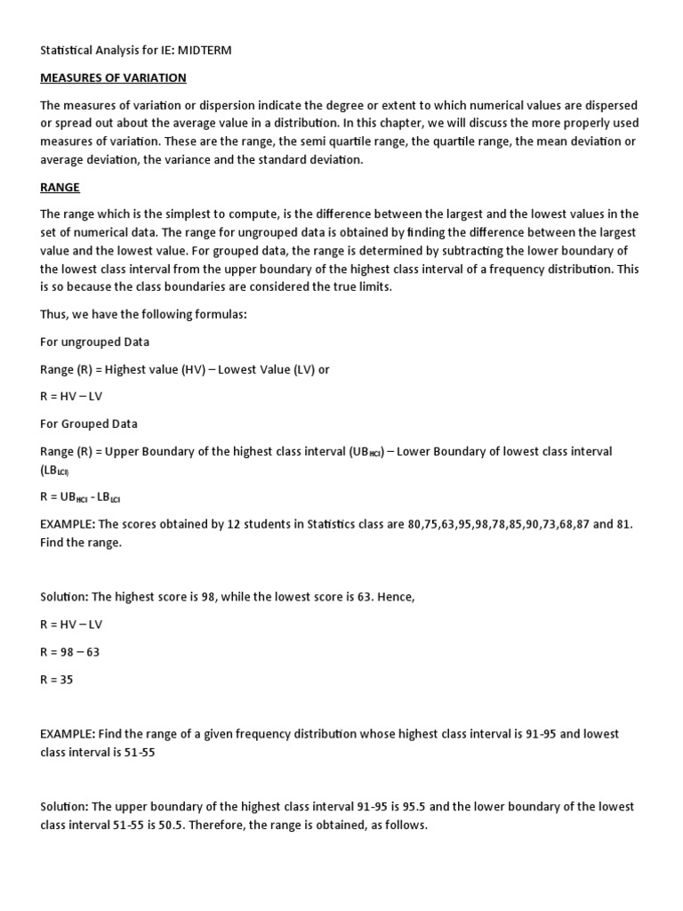 Statistical Analysis Measure of Variation | PDF | Quartile | Variance Statistical Analysis Measure of Variation | PDF | Quartile | Variance