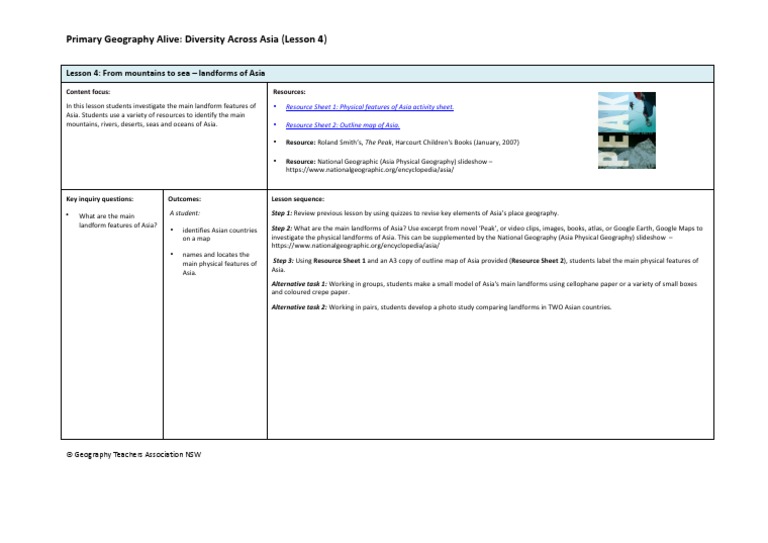 Asia Lesson 4 Lesson Plan | PDF | Asia | Geography