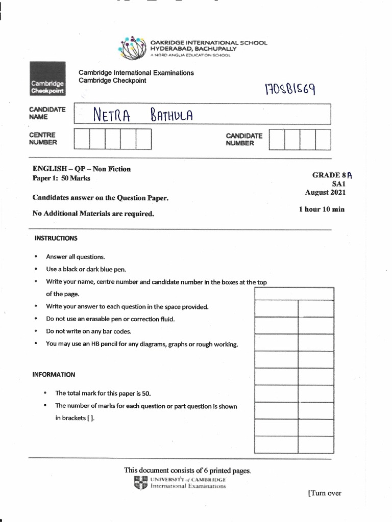 Term 1 Sa1 English Paper 1 | PDF
