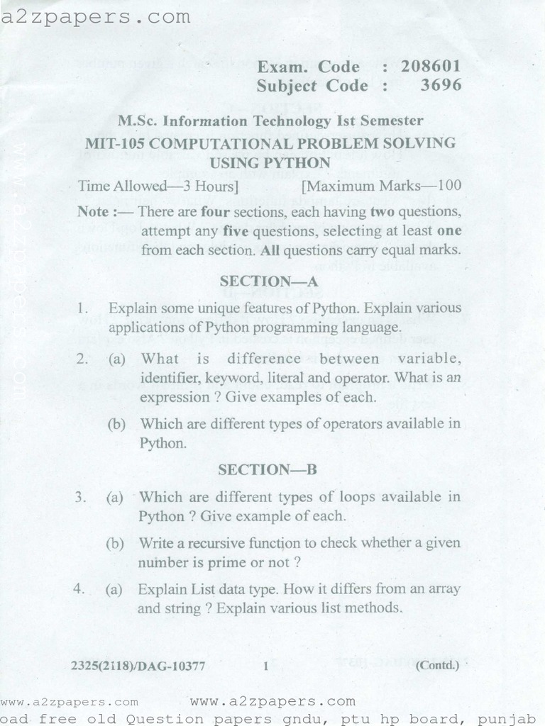 Cpsup Msc It 1st Sem 2018 Pdf Python Programming Language Subroutine