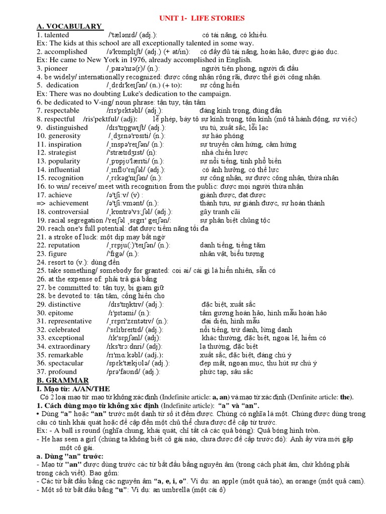 UNIT 1 - LIFE STORIES (Grammar) | PDF
