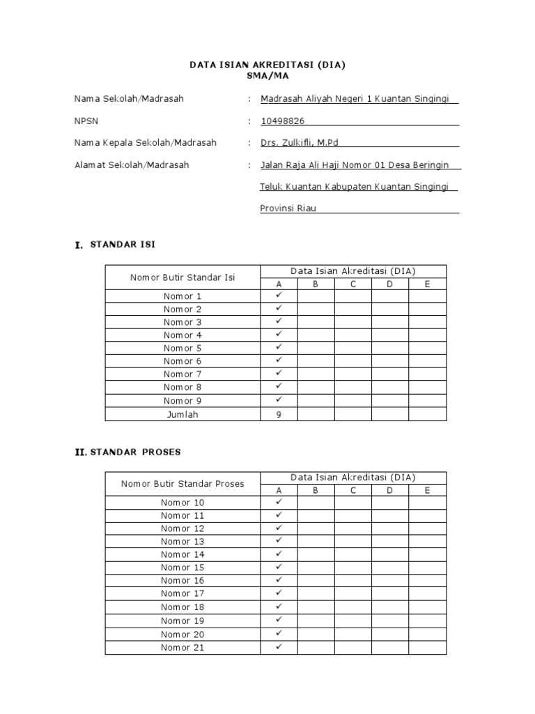 Data Isian Akreditasi (Dia) Sma/Ma | PDF