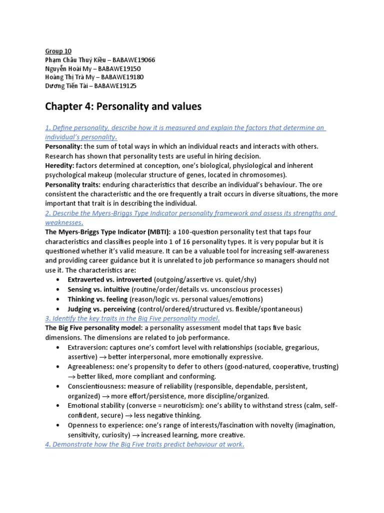 Chapter 4 - Personality and Values | PDF | Value (Ethics) | Extraversion And Introversion
