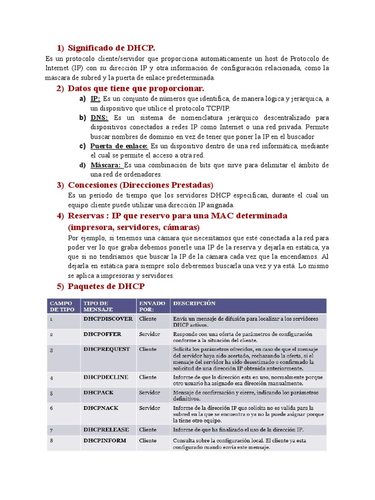 Funcionamiento y Significado de DHCP | PDF | Dirección IP | Protocolos ...