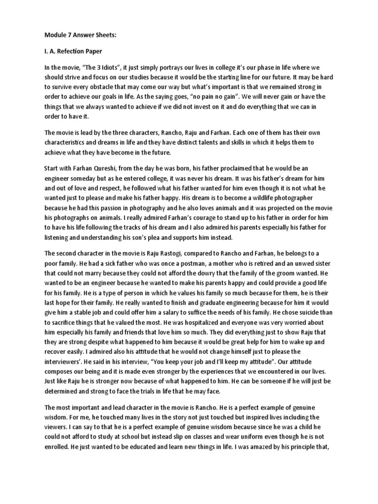 Module 7 Answer Sheets Reflection | PDF | Learning | Human Nature