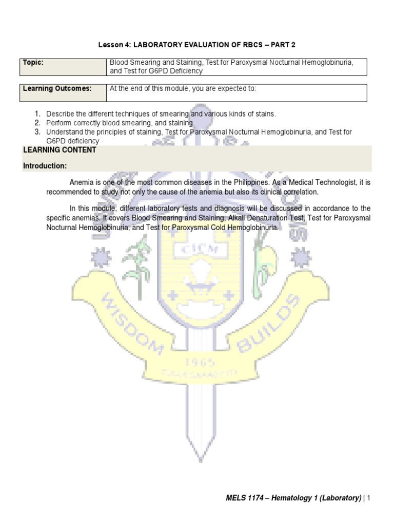 Hematology Lab: RBC Evaluation | PDF | Anemia | Staining