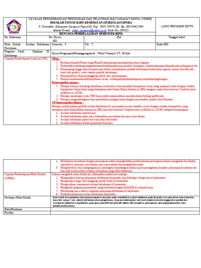 RPS Askeb Persalinan | PDF | Pengembangan Diri | Kesehatan Holistik