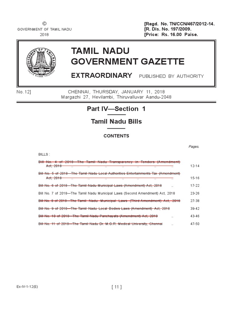Tamil Nadu Government Gazette: Extraordinary | PDF | Property Tax ...