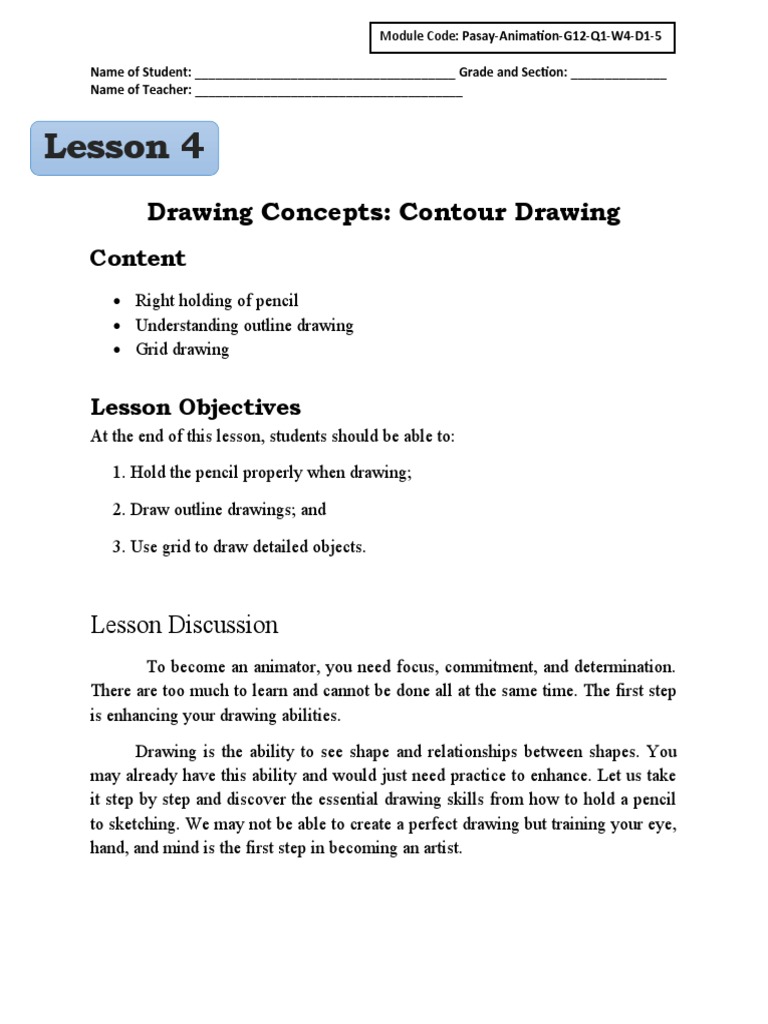 Lesson 4: Drawing Concepts: Contour Drawing | PDF | Perspective ...