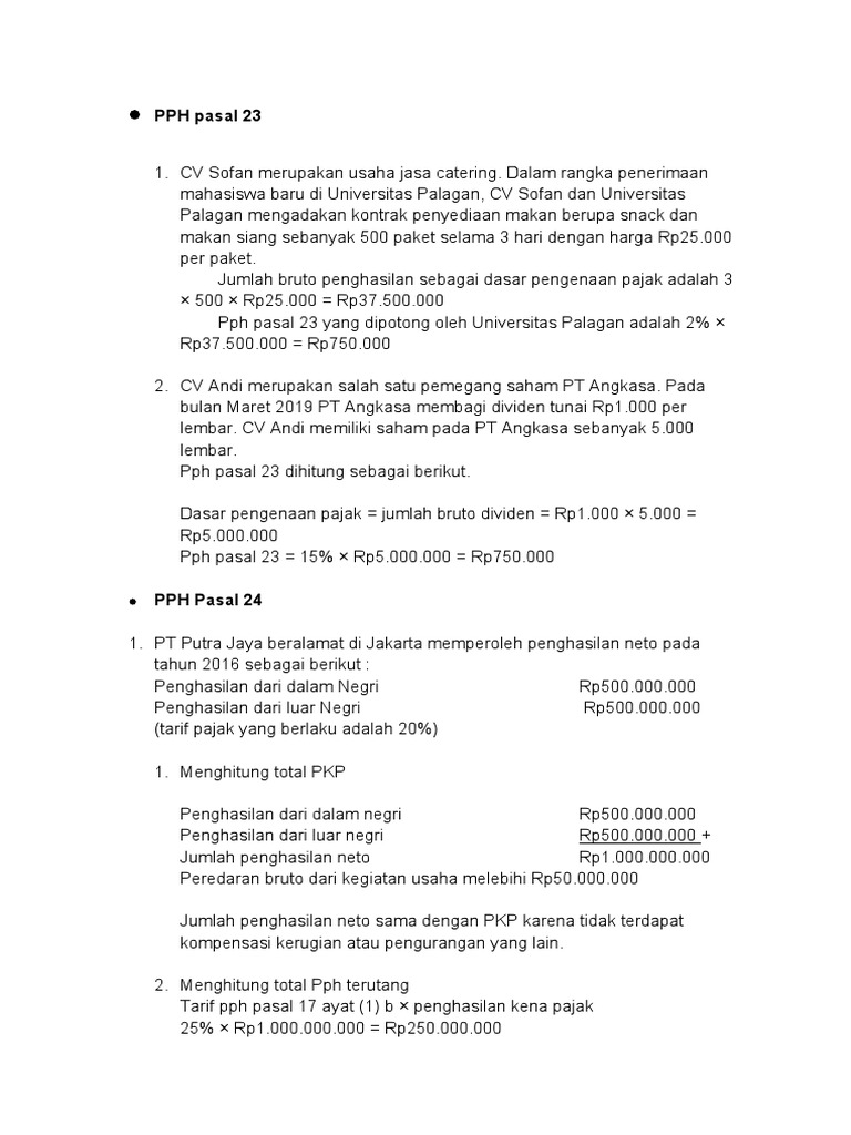 Contoh Perhitungan PPH 23 dan 24 | PDF
