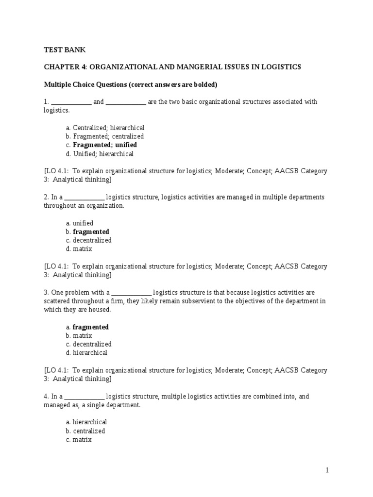 Organizational Structures and Quality Management in Logistics: A Test ...