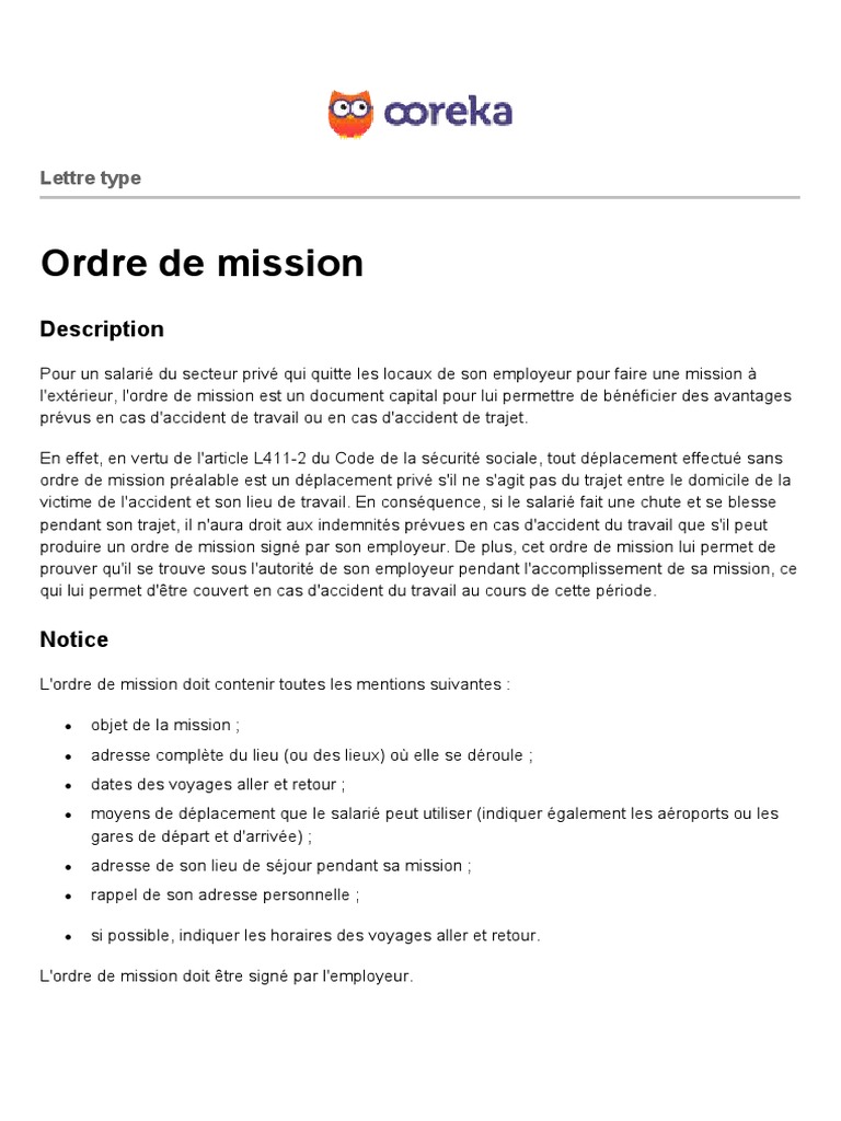 Ooreka Ordre Mission | PDF | Transport