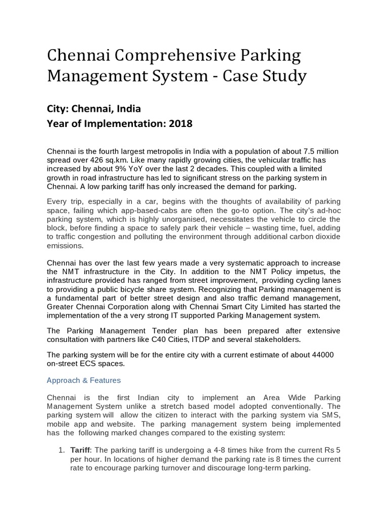 Chennai Comprehensive Parking Management System - Case Study | PDF ...