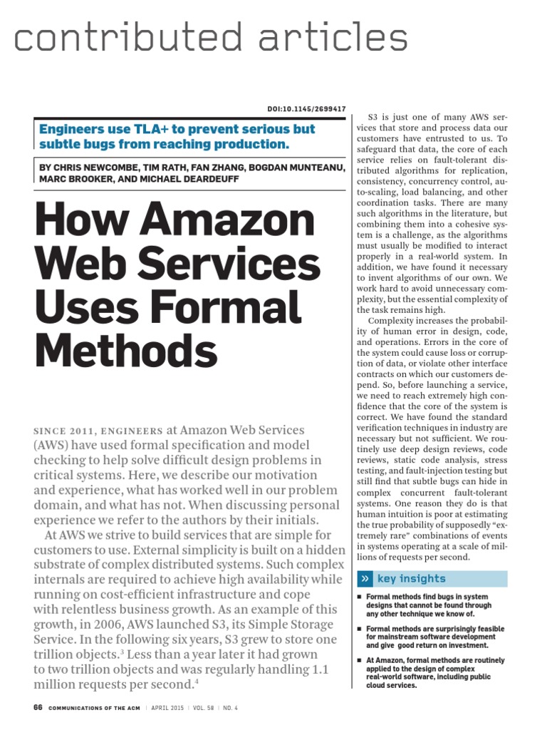 How Amazon Web Services Uses Formal Methods Pdf Software Bug System