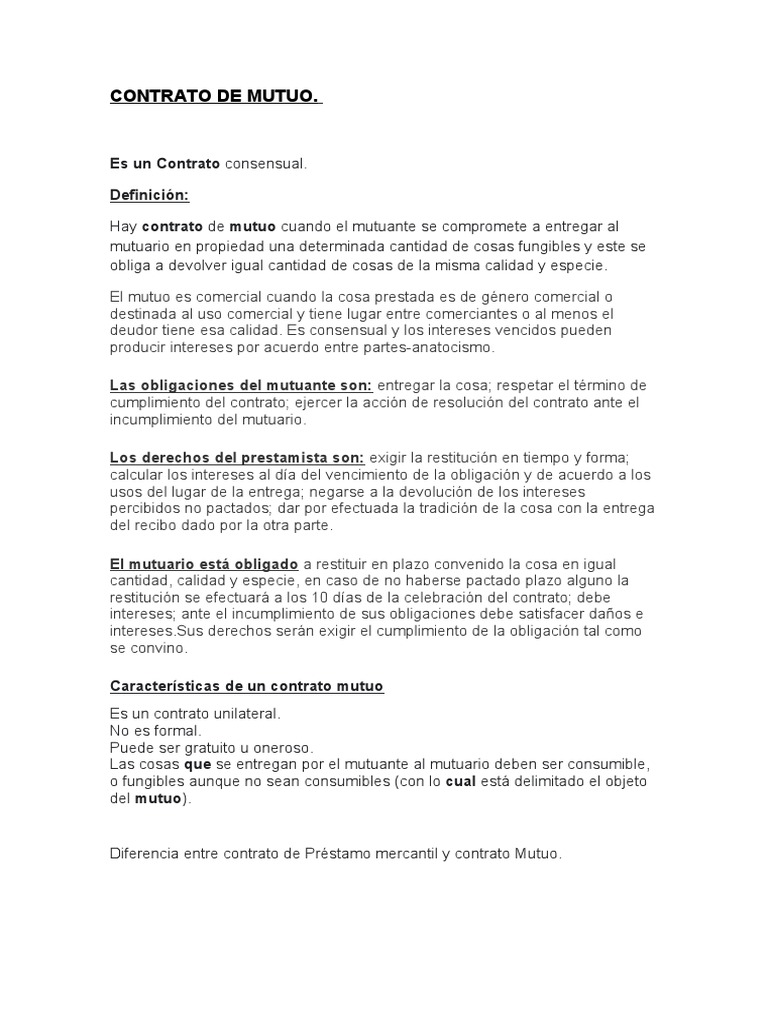 Contrato de Mutuo | PDF | Bancario | Conceptos legales