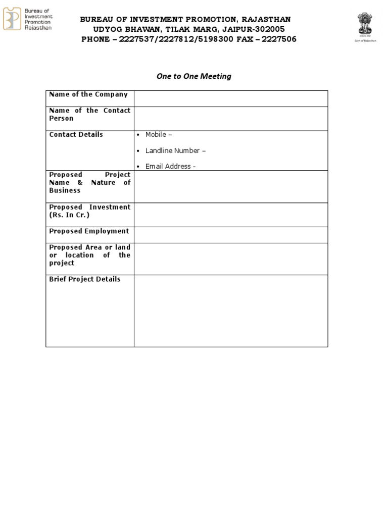 Rajasthan Investment Meeting Form | PDF