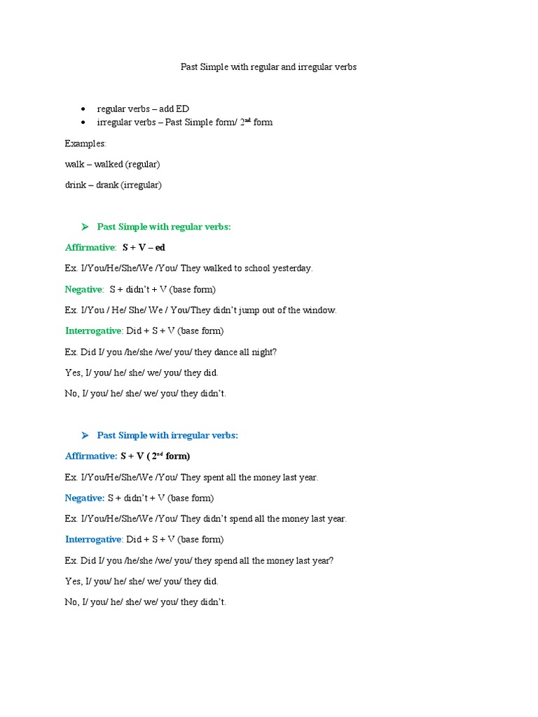 Past Simple With Regular and Irregular Verbs | PDF | Language Arts ...