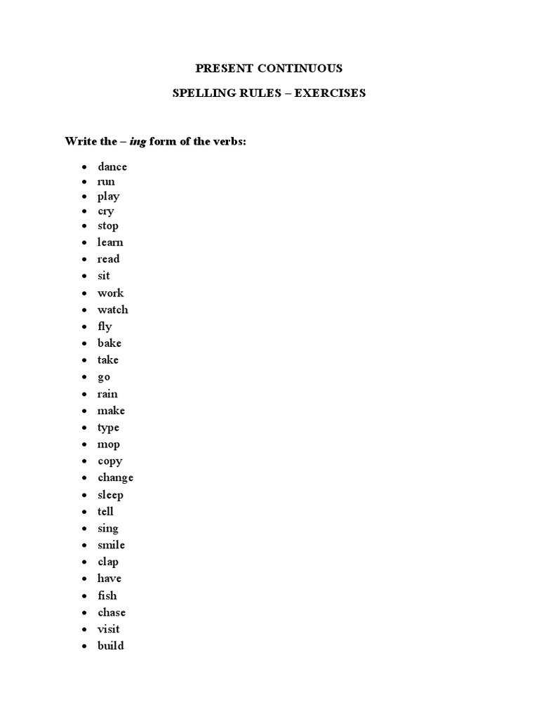 Present Continuous Spelling Exercises | PDF