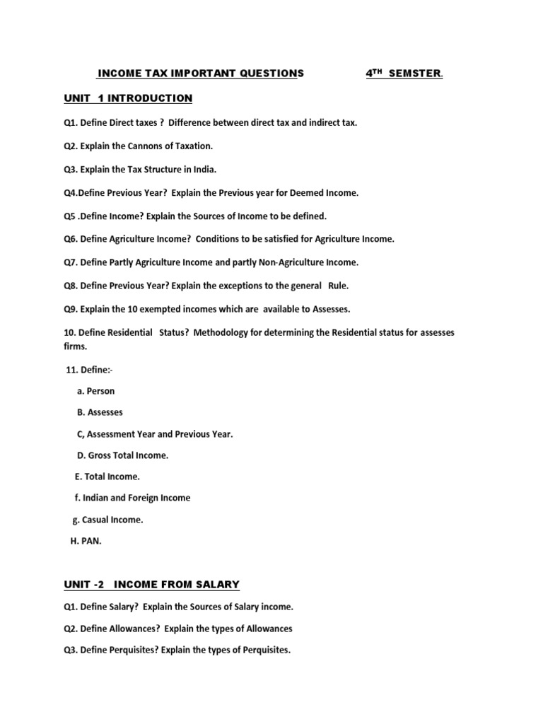 Income Tax Important Questions 4 | PDF | Tax Deduction | Capital Gain