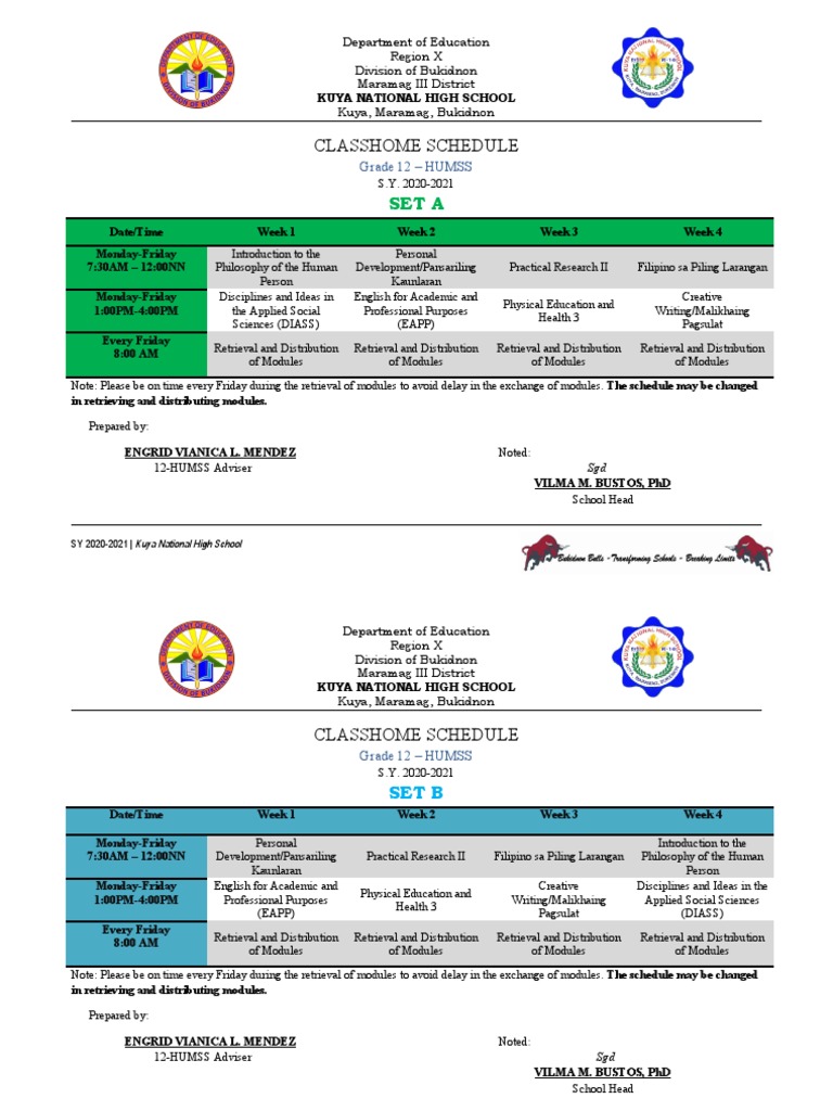 Classhome Schedule First Semester HUMSS 11 | PDF | Mental Processes ...