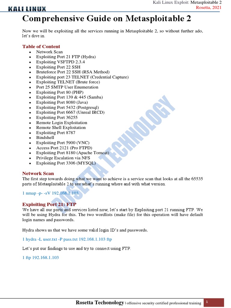 Comprehensive Guide On Metasploitable 2 | PDF | File Transfer Protocol ...