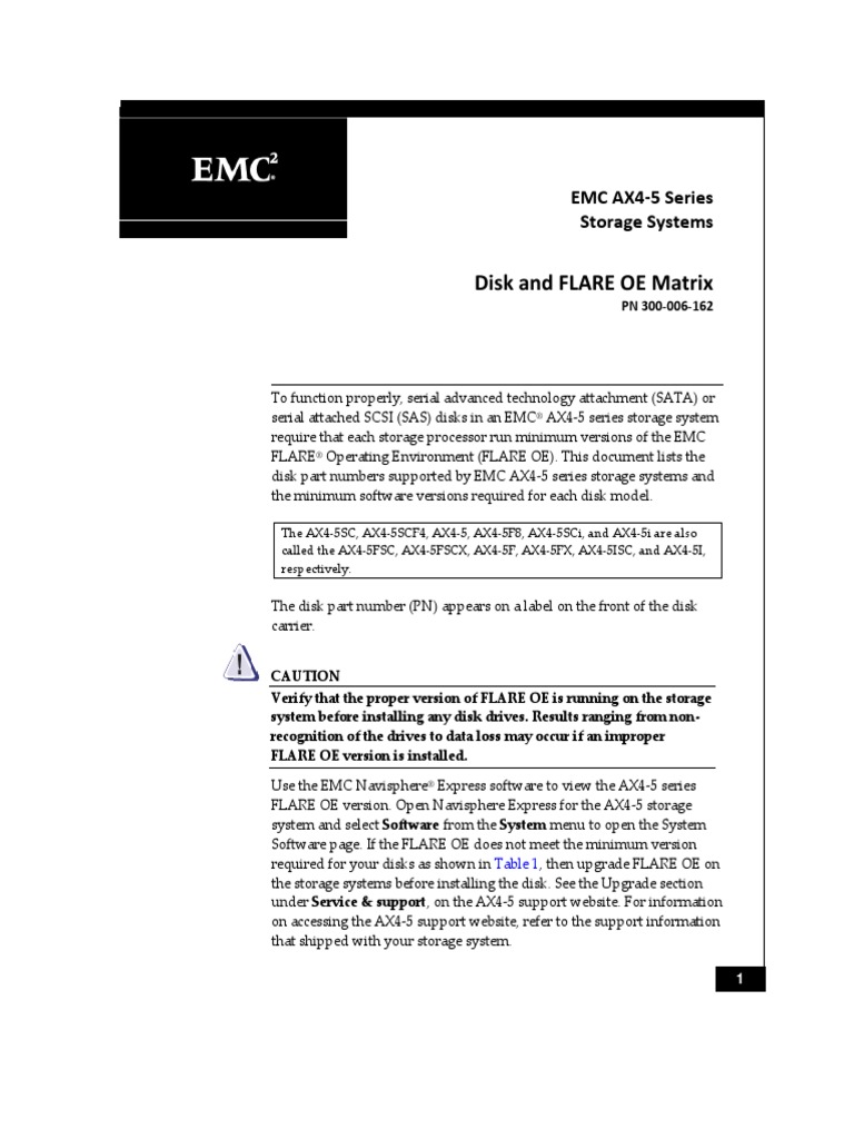 EMC AX4-5 Series - Disk and FLARE OE Matrix - 300-006-162 | PDF | Disk ...