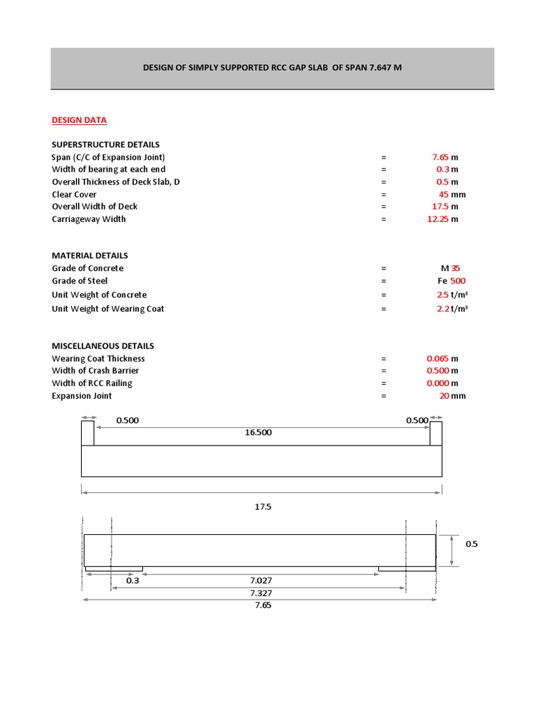 Design Data: Design of Simply Supported RCC Gap Slab of Span 7.647 M ...