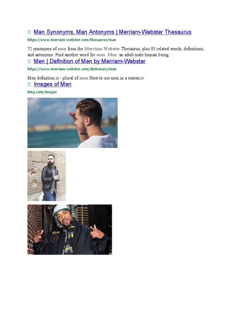 Man Synonyms, Man Antonyms - Merriam-Webster Thesaurus | PDF