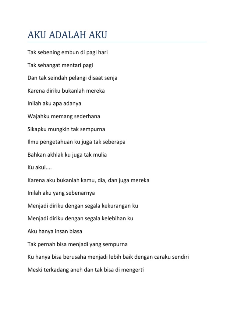 AKU ADALAH AKU - Puisi | PDF | Pengembangan Diri | Agama & Spiritualitas