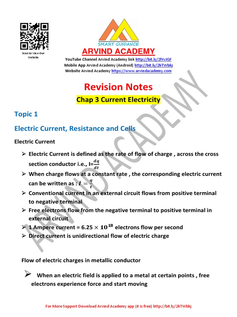 Current Electricity Revision Notes | PDF | Electric Current ...