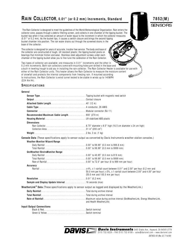Pluviometro Davis 7852M | PDF | Rain | Manufactured Goods