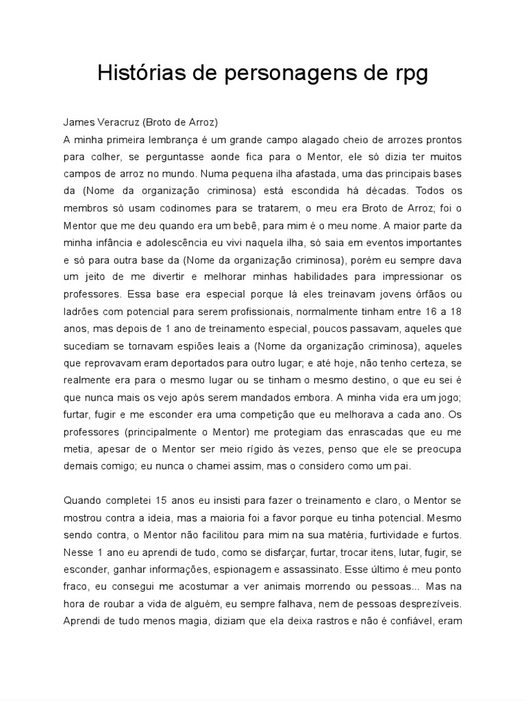 Histórias de Personagens de RPG - Documentos Google | PDF