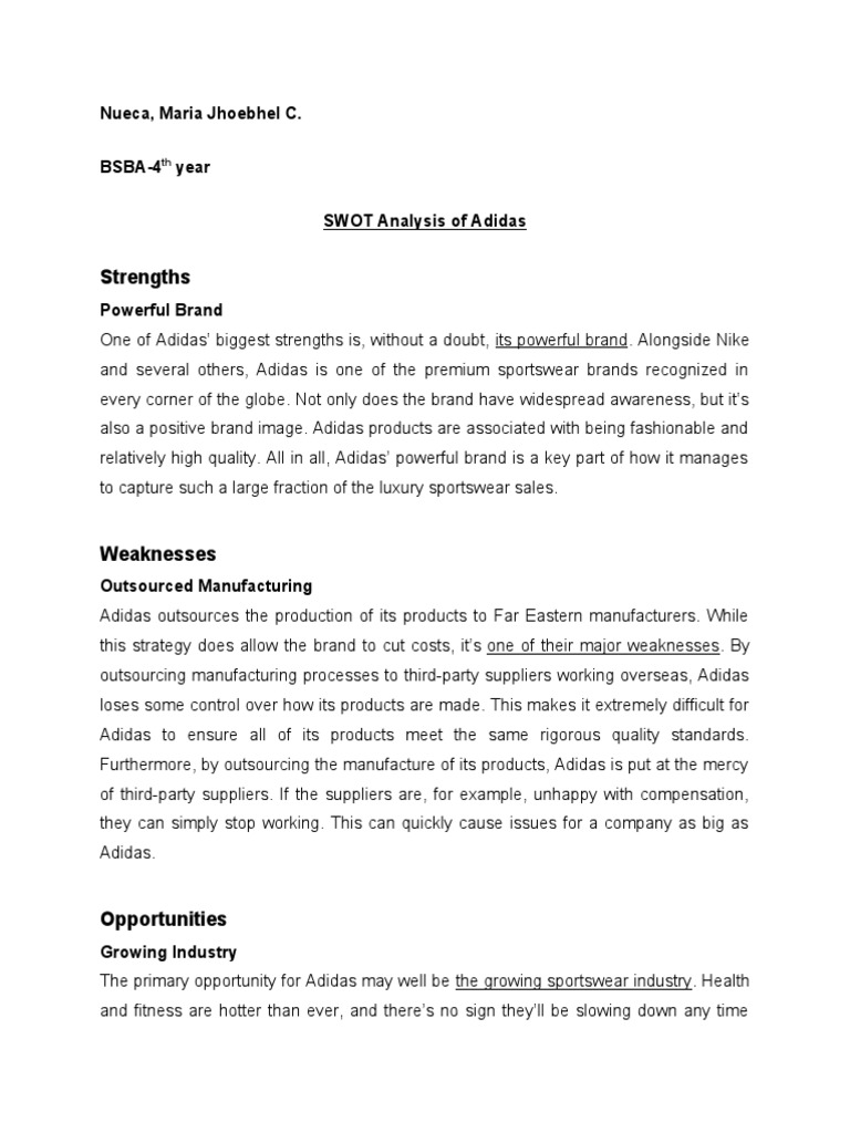 SWOT Analysis of Adidas | PDF | Brand | Adidas