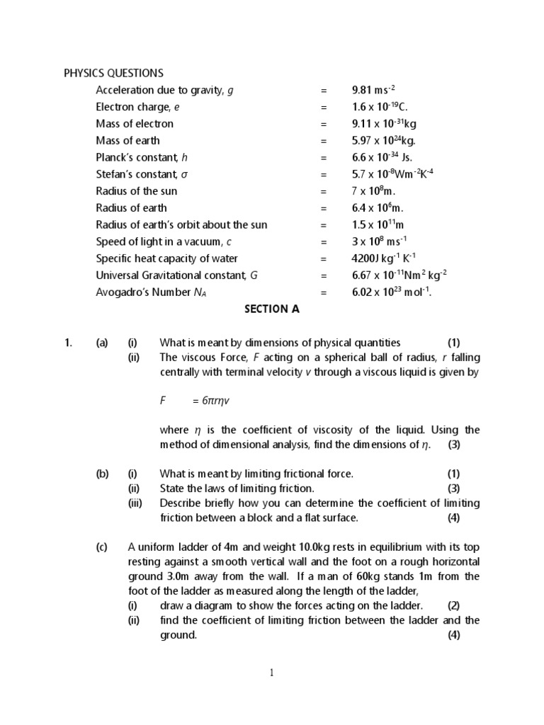 Physics Questions (A Level) | PDF | Force | Temperature