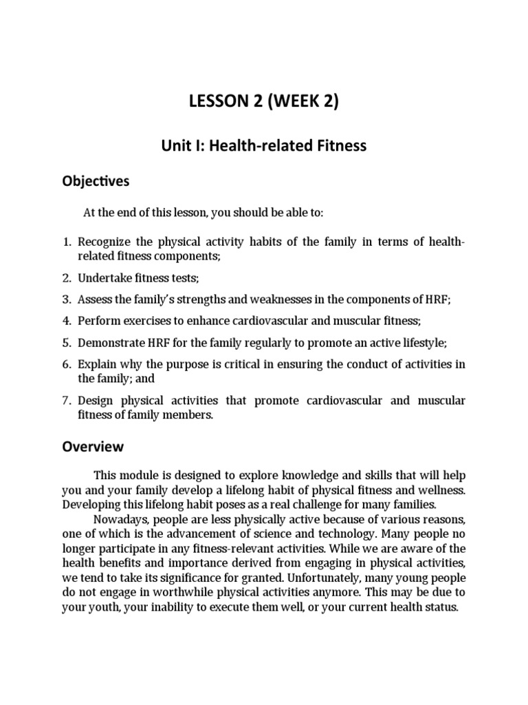 Lesson 2 (Week 2) : Unit I: Health-Related Fitness | Download Free PDF ...