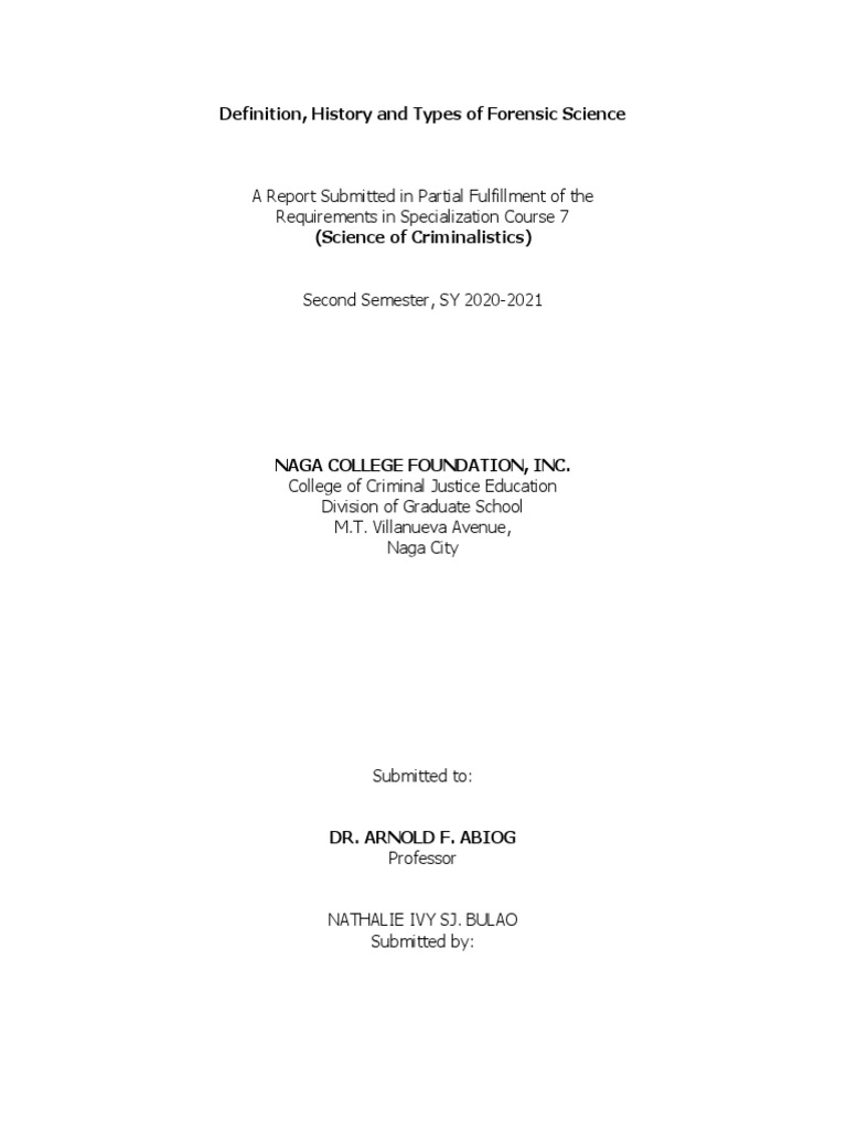 Definition, History and Types of Forensic Science | PDF | Forensic ...