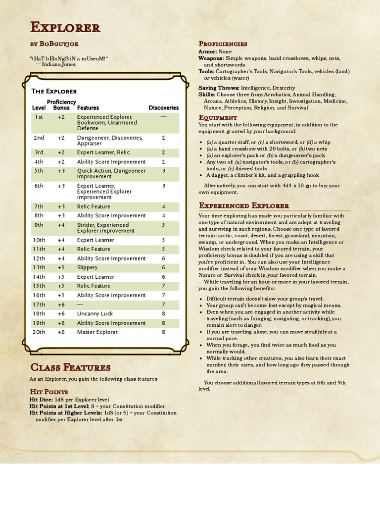 The Explorer Class 5e | PDF | Dungeons & Dragons | D20 System