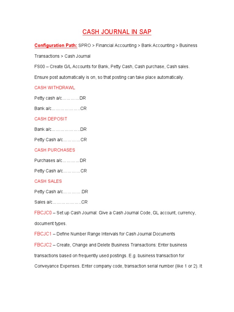 Cash Journal in Sap: Configuration Path | PDF | Financial Transaction ...