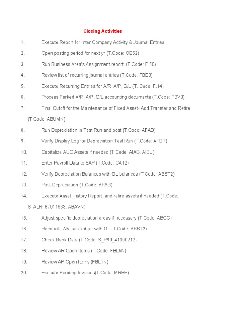 SAP Year End Closing Activities PDF Balance Sheet Deferral