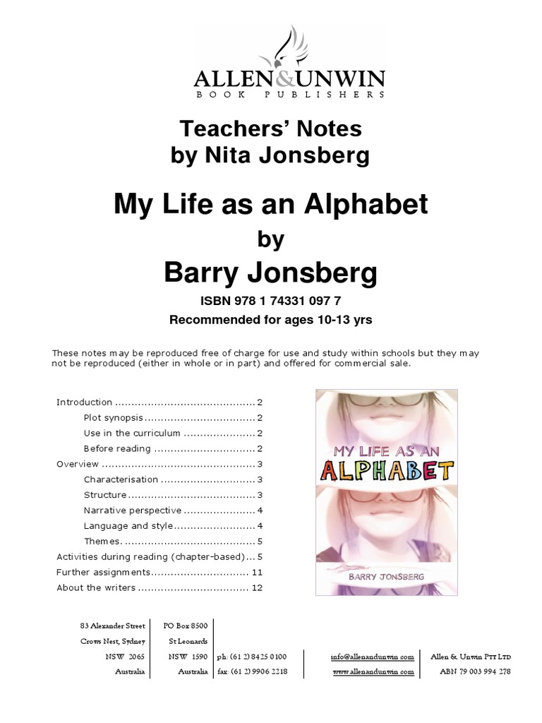 My Life As An Alphabet Barry Jonsberg: Teachers' Notes by Nita Jonsberg ...