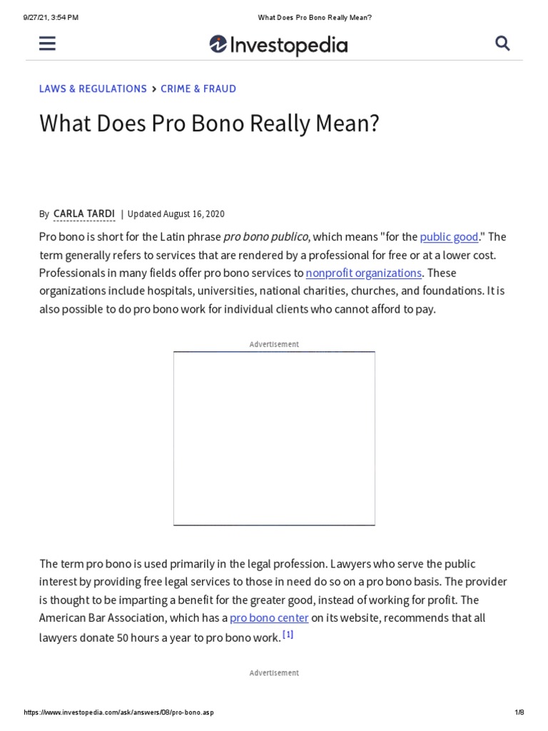 What Does Pro Bono Really Mean | PDF | Lawyer | The United States