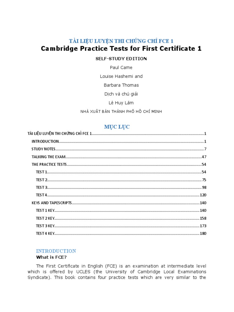 Cambridge Practice Tests for First Certificate 1: Tài Liệu Luyện Thi ...